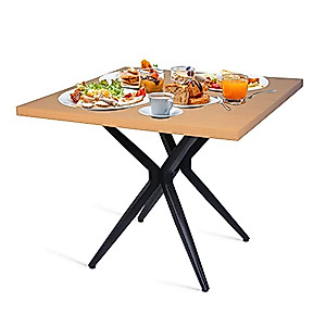 Square Dining Table TOP Wood Kitchen Coffee Table Counter Modern Cross Metal Led for Cafe Restaurant Wine Bar Home Office Conference Nordic Oak Grid 4-6 (Square 36")