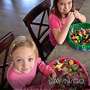 Lay-n-Go 2-in-1 Small Portable Drawstring Toys Storage Organizer and Play Mat for Room and Travel, Made for Kids and Toddlers with a Durable Patented Design, 18 inch, Green/Blue