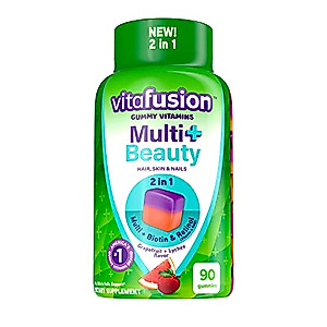 Vitafusion Multivitamin Plus Beauty – 2-in-1 Benefits – Adult Gummy with Hair, Skin & Nails Support (Biotin & Retinol – Vitamin A RAE) Daily, 90 Count