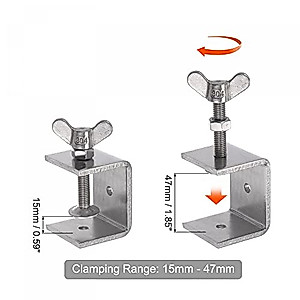 uxcell Stainless Steel C-Clamp, 53mm Wide Jaw Opening with Butterfly Hand Twist for Woodworking Welding Building Household Mount