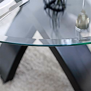 BOWERY HILL 52" Glass Top Round Modern Solid Wood Dining Table in Black