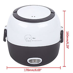 Portable Electric Heating Bento Lunch Box,Food Storage Warmer Container Rice Cooker Food Steamer (1.3L-Brown)