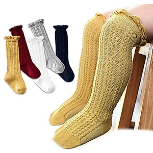 CozyWay Baby Knee High Socks For Baby Girls Infant 6-12 Months 5-5 Pack