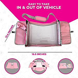 Activitee time Kids Car Seat Tray for Travel - Trip Essentials, Portable Table for Eating & Activities, w/ Multiple Pockets for Toys - Ages 2-8, Pink