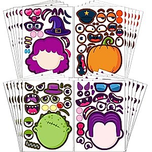 24 Sheets Halloween Pumpkin Craft Stickers Party Favors Make a Face Stickers Zombie Witch Vampire Self Adhesive DIY Stickers for Halloween Kids Toddlers Classroom Treats Party Game Stickers