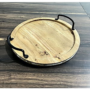 Handmade Wooden Acacia Round Serving Tray Beautiful Mother of Pearl Border Decorative Tray with Handles for Parties Large Handles for Easy Handling, Beautiful Wooden Tray for Multiple uses