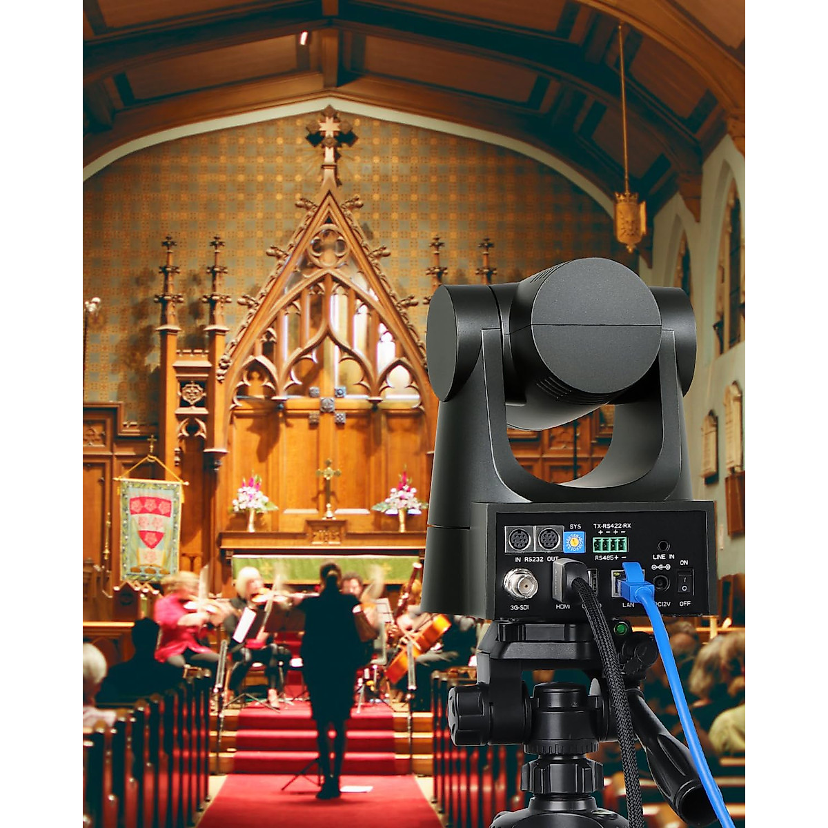 FoMaKo NDI PTZ Camera, 20X-NDI Camera with HDMI 3G-SDI IP Live Streaming PTZ Camera for Church Worship Video Production Education Events PoE 1080P 60FPS for vMix OBS Wirecast (KN20AG Gray)