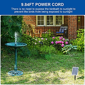 SZMP Solar Fountain Kit for Bird Bath, 9.84 Power Cord Glass Panel Solar Bird Bath Fountains No Battery 9 Nozzles, Solar Water Fountain for Outdoor Patio Garden Décor