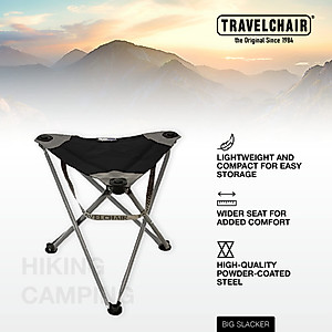 Travel Chair Big Slacker Stool, Portable Tripod Chair for Outdoor Adventures, Folding Travel Stool, Black