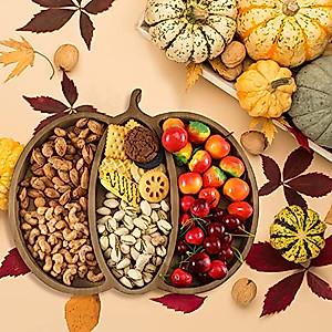 Spiareal Thanksgiving Wooden Serving Platter Maple Pumpkin Leaf Christmas Snack Fruit Meat Cheese Board Rustic Angle Shape Charcuterie Board Sectional Dish Plate for Thanksgiving Christmas(Pumpkin)