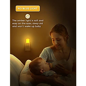 LOHAS Amber Night Light, Dimmable Plug in LED, Yellow Night Light with Dusk to Dawn Sensor, Kids Night Lights for Bedroom, 5-80LM Sleep Aid No Blue Light for Nursery, Hallway, Kitchen, Stairway, 2Pack