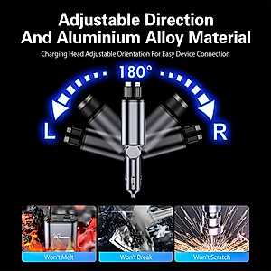 DreamBee Retractable Car Charger,66W 4 in 1 Super Fast Charge Car Phone Charger,Retractable Cables (31.5 inch) and 2 USB Ports Car Charger Adapter for iPhone 15/14/13/12 Pro Max XR,iPad,Samsung,Pixel