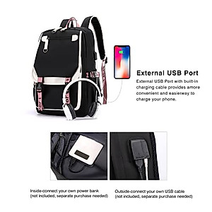 Kawaii Cute Girls Backpack University Students Bookbag Outdoor Daypack with USB Charge Port Travel Backpacks (Dark Green)