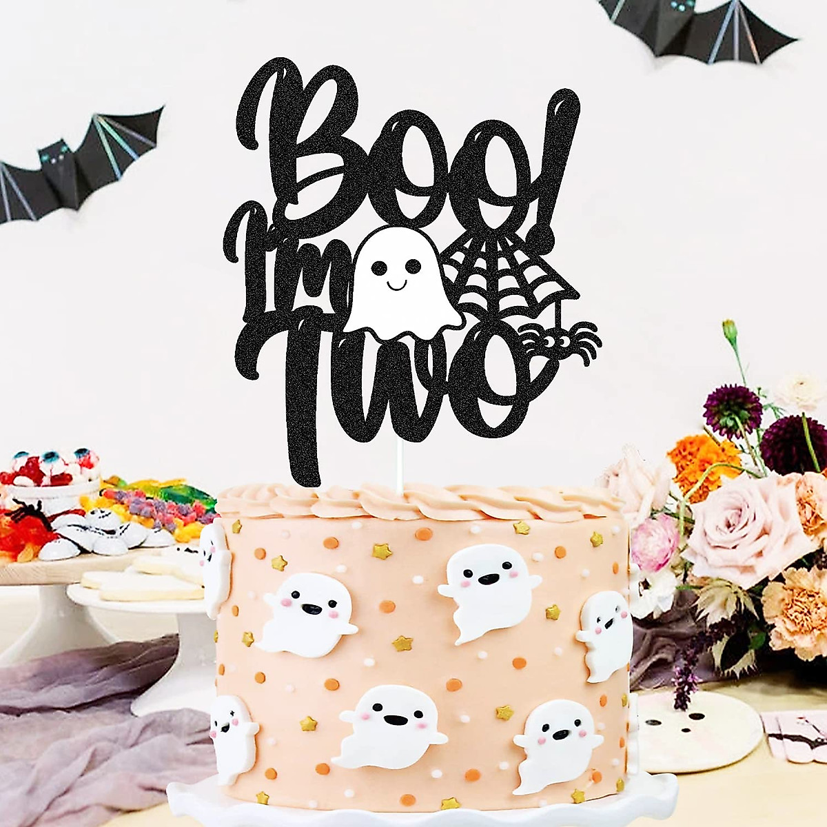 Levvcirki Boo I’m Two Cake Topper Halloween 2nd Cake Decoration for Boy Girl Halloween Ghost Spider Bat Theme Second Happy Birthday Party Décor Supplies