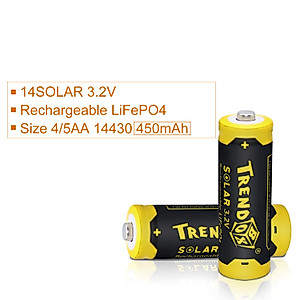 TRENDBOX 14430 3.2V 450mAh Battery LiFePo4 Rechargeable Solar Batteries for Outdoor Garden Light 4 Pack
