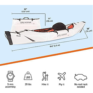 Oru Kayak Foldable Kayak Inlet | Stable, Durable, Lightweight - Lake and River Kayaks - Beginner, Intermediate - Size (Unfolded): 9'8" x 31", Weight: 20 Lbs