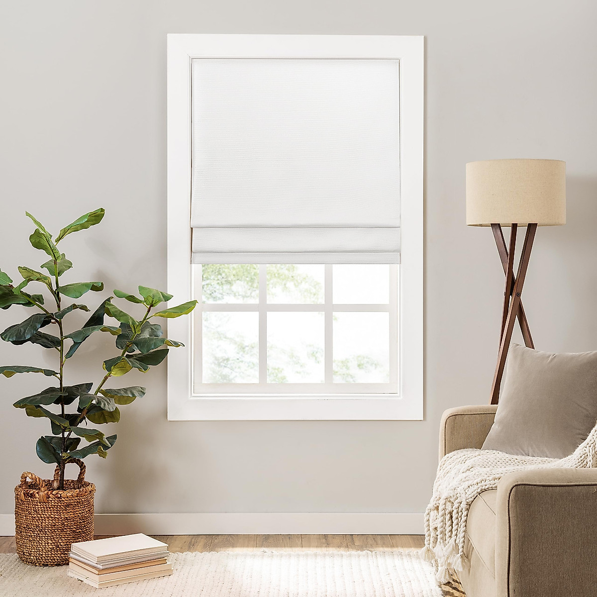 Eclipse Lane Cordless Roman Shades for Windows, Room Darkening, 23 in Wide x 64 in Long, Noise Reducing and Energy Efficient Window Treatments for Living Room, Bedroom or Office, White