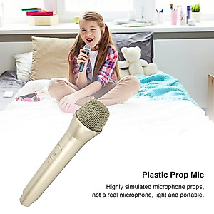 Shanrya Fake Microphone for Singing, Plastic Prop Mic Prop Microphone with 1 X Prop Microphone for Parties(Gold)