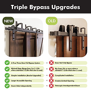 Homacer Black Rustic Triple Track Bypass Sliding Barn Door Hardware Kit (for Door Thickness 1-3/8in ~ 1-3/4in), Three 9ft Long Flat Tracks, for Three/Triple Interior Doors