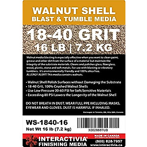 16 lbs or 7.2 kg Ground Walnut Shell Media 18-40 Grit - Fine Walnut Shells for Tumbling, Vibratory Or Blasting