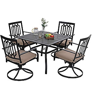 MFSTUDIO 5pcs Outdoor Patio Dining Bistro Set with 4 Swivel Chairs and 37" Square Umbrella Table Backyard Garden Furniture Sets