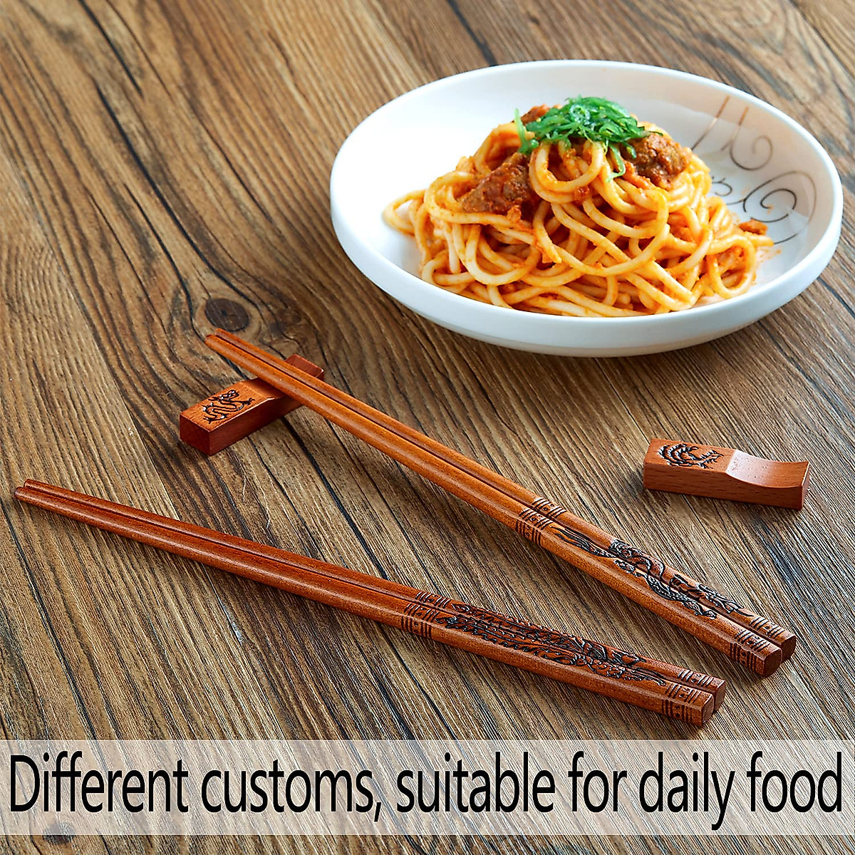CAEKAIGTA Chopsticks Reusable, Wooden Dragon and Phoenix Chopsticks, Reusable Chopsticks Dishwasher Safe,Chopsticks Set Gift Box packaging（2 pairs）