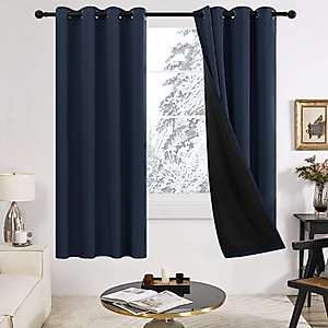 Deconovo 100% Blackout Curtains with Grommets, 63 Inch Navy Curtains, Energy Saving Thermal Insulated Lined Drapes, Window Curtains for Bedroom Living Room, 2 Panels, 52x63 in, Navy Blue