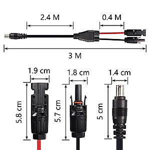 SinLoon Solar Panel Connector to DC 8mm Adapter Cable, IP68 Waterproof Y Branch Solar Extension Cable, with 5.5x2.5mm Converter Solar Cable for Solar Generator Portable Power Station (3M DC 8mm)