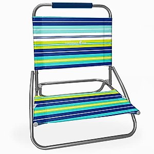 CARIBBEAN JOE Folding Beach, 1 Position Lightweight and Portable Foldable Outdoor Camping Chair, Blue Lime Stripe