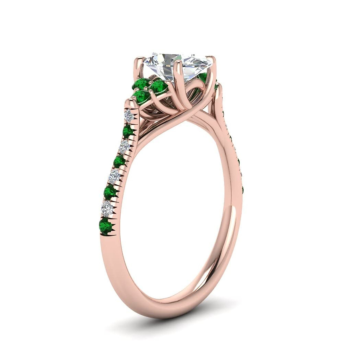 JewelryGift Oval Shaped Petite Cathedral Diamond Ring Rose Gold Plated Created Emerald Oval Shape Green Color Petite Engagement Rings Cathedral Setting in Size 11 Fashion Jewelry
