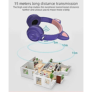 Asmi Bluetooth Headphones, Wireless Cat Ear Headphones LED Light Up Wireless Headphones Over Ear, Foldable & Lightweight Stereo Wireless Headset for Travel Work TV PC Cellphone (Purple)