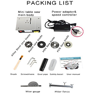 Mini Table Saw, RTOVZON 96W Mini Desktop Electric Saw Cutter 7.1"x5.5", Cut Thickness Adjustable Precision Craft Table Saw with Speed & Angle Adjust 4* Blades, Available for Wood/PCB/Acrylic/Plastic