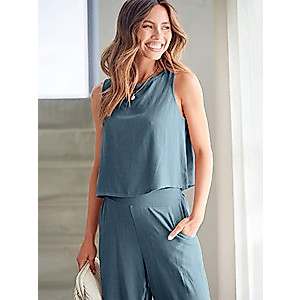 ANRABESS Women's 2 Piece Outfits Summer Sleeveless Tank Crop Button Back Top Cropped Wide Leg Pants Set Matching Loungewear Set Spring Clothes Beach Vacation 546Hulv-M
