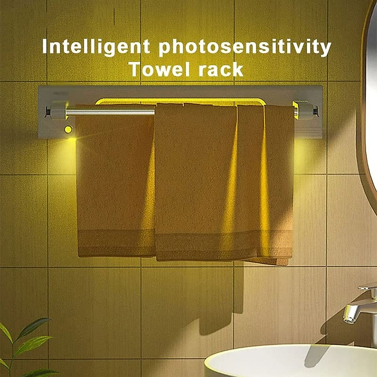 YLYAJY LED Induction Light Towel Holder Without Drilling 1/2 Rod Towels Bathroom Shelf Bathroom Accessories (Color : E, Size : As Shown)