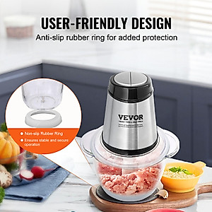 VEVOR Food Processor, Mini Electric Chopper 400W, 2 Speeds Electric Meat Grinder, Stainless Steel Meat Blender, for Baby Food, Meat, Onion, Vegetables, 5 Cup