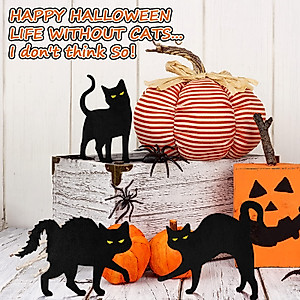 Yulejo 3 Pieces Halloween Black Cat Wood Decors Wooden Black Cat Silhouette Decor Halloween Wood Cat Table Centerpiece Signs Hanging Cat Wall Art Signs for Halloween Home Office Party Supply