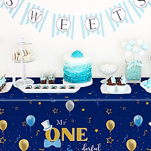 Tiamon 3 Pieces Boy 1st Birthday Party Tablecloths Party Supplies Little Man Table Cover for Baby Boy Baby Shower Decorations(Royal Blue)