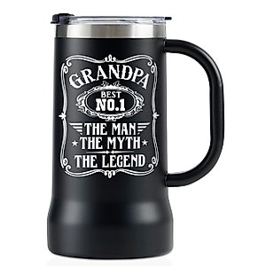 Onebttl Grandpa Gifts Stainless Steel Beer Stein Tumbler, 24oz Beer Mug with Lid for Father's Day, Christmas - Man Myth Legend