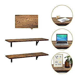 Coral Flower Utility Wall Mounted Floating Shelves, Set of 2, Display Ledge, Storage Rack for Room/Kitchen/Office，Rustic Brown
