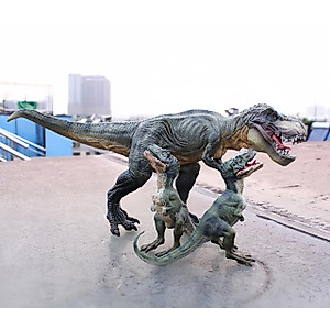 Gemini&Genius 3-Piece Dinosaur Set with T-Rex & Cubs, Action Figures, Moveable Jaw, Cake Topper, Party Gift for Kids 3-12 Years Old