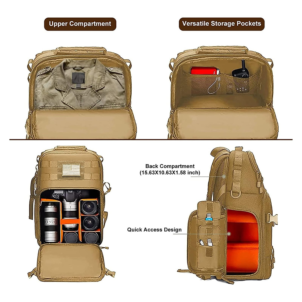 MOSISO Camera Backpack, DSLR/SLR/Mirrorless Tactical Camera Bag Case with Laptop Compartment Compatible with Canon/Nikon/Sony, Khaki