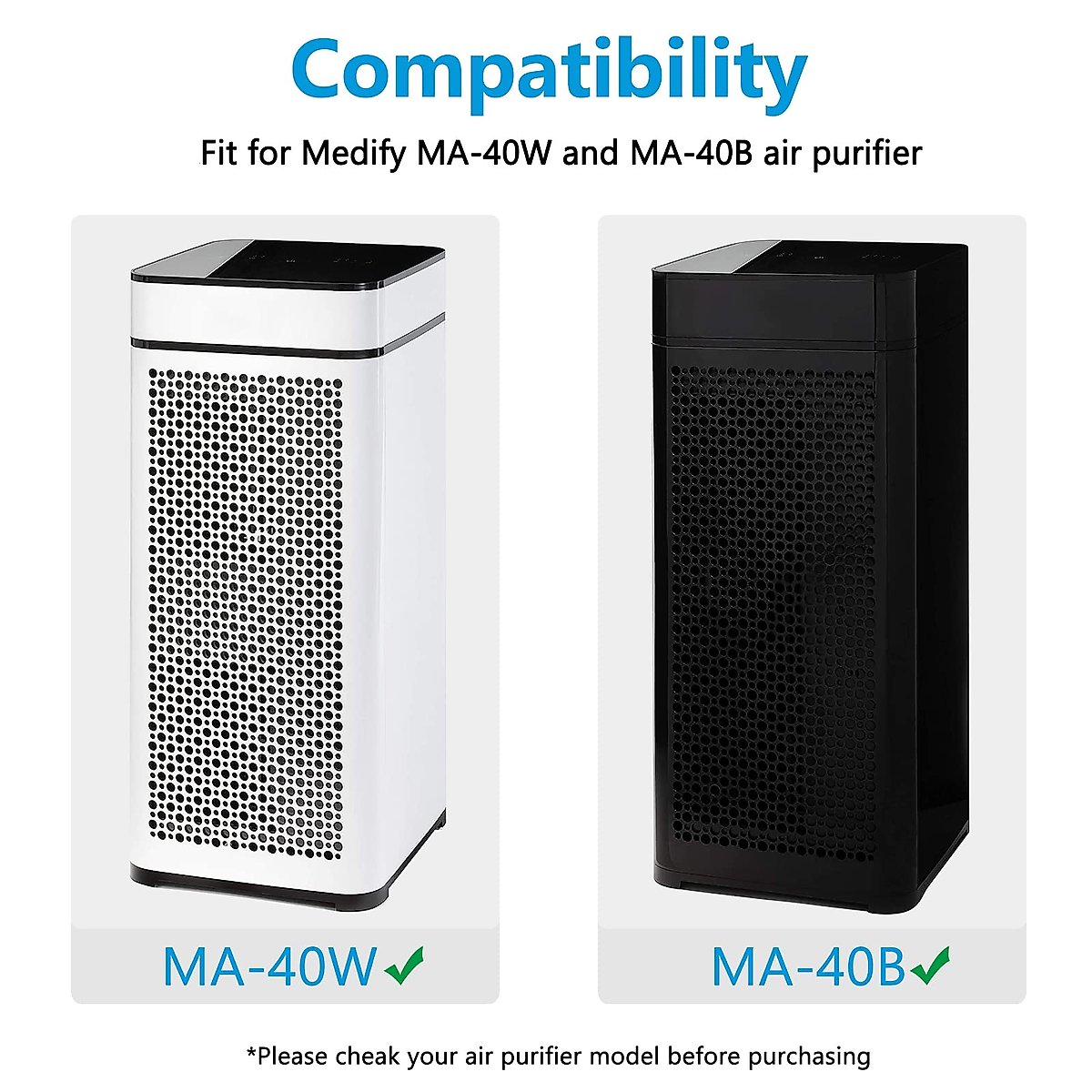 MA-40 Replacement Filter Compatible with Medify MA-40, 3 in 1 Pre-Filter, H13 HEPA Air Filter and Activated Carbon, 2 Pack, By KeeTidy