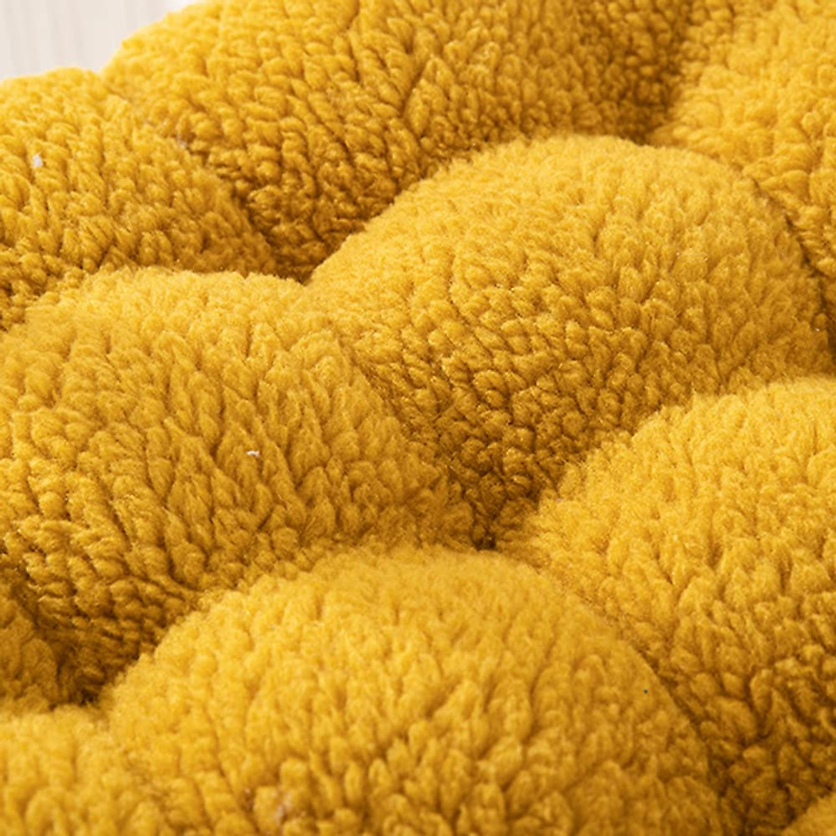 XSlive Soft Fleece Chair Pad with Ties,Fluffy Thick Sherpa Wool Square Seat Cushion for Winter Comfy Plush Cushion Pads for Home Office Chair (Yellow,16"x16")