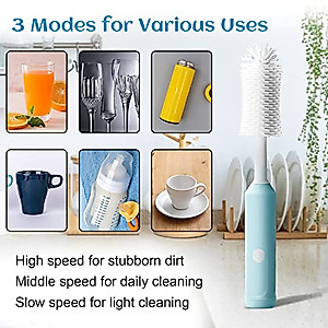DCLIKRE Electric Baby Bottle Brush Cleaner, Rechargeable Silicone Brushes Set with Replaceable Brush Head, Cup Washer for Water/Milk Bottles Cleaning, Gifts for New Mom