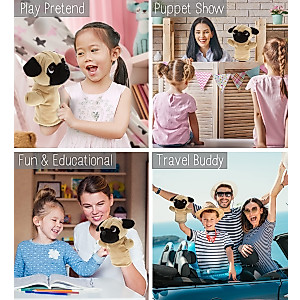 DolliBu Pug Dog Hand Puppet - Super Soft Plush Pug Stuffed Animal Hand Puppets for Kids, Cute Educational Pug Hand Puppets for Adults Teaching and Story Telling Puppet Show Theater Games - 8.5 Inches