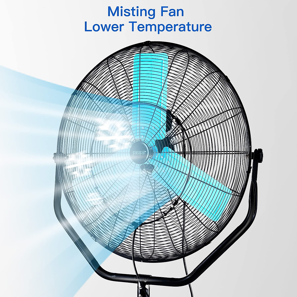 pasapair 24” Industrial Outdoor Misting Pedestal Fan – IPX5 Waterproof Cooling Fan for Patios – Portable Fan with 4 Wheels – 8.2 FT Cord, GFCI Plug & 360° Pitch Rotation– ETL Approved