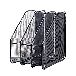 Vertical Style 3-Slot Mesh Metal Document Files Holder Rack,Desk Files Organizer Book Stand (3 Slot) (3-A-black)