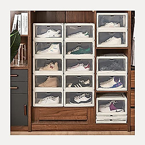 Shoe Organizer,Shoe Storage Boxes with Magnetic Door,Foldable Shoe Storage,Closet Organizers and Storage,Shoe Rack for Closet,Containers Bins Holders for Display Sneaker (White-3 Pack)