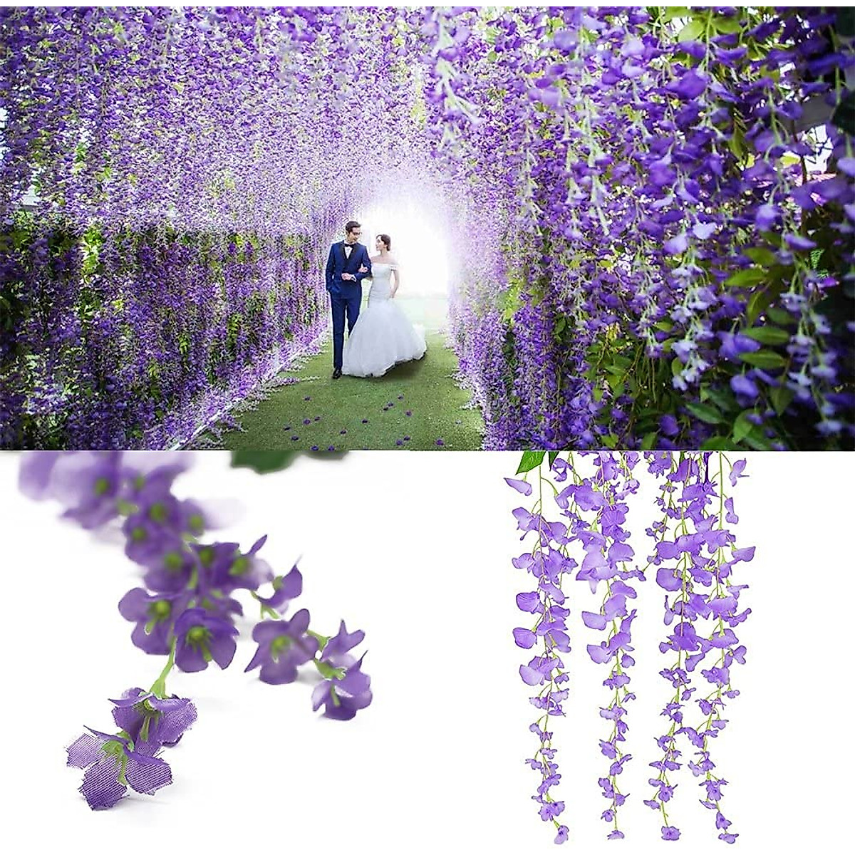 6 Pieces Wisteria Artificial Flower 45 inch Bushy Silk Vine Ratta Hanging Garland Hanging for Wedding Party Garden Outdoor Greenery Office Wall Decoration (Pruple Blue(6 pcs))