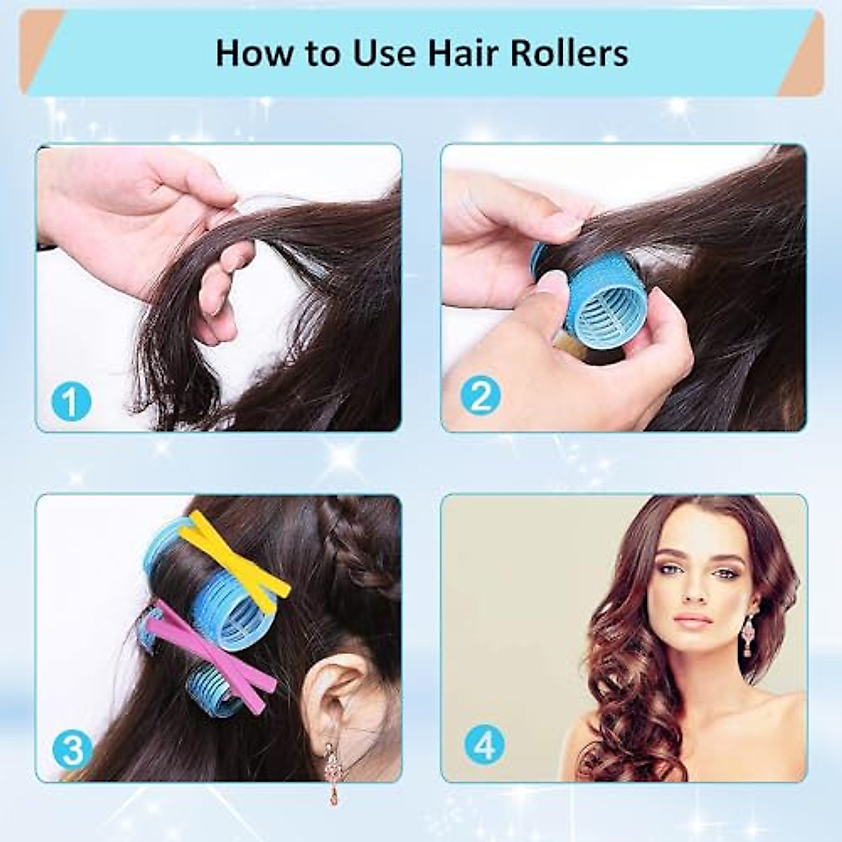 Jumbo Rollers Set for Long Hair - No Heat Heatless Curls With Clips & Comb, 24 Packs (Blue)